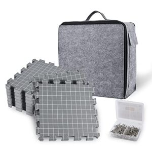 yrangee blocking mats for knitting,extra thick blocking boards with grids for needlepoint or crochet,9 pack knitting mats with 150 t-pins and storage bag