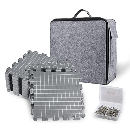 Yrangee Blocking Mats for Knitting,Extra Thick Blocking Boards with Grids for Needlepoint or Crochet,9 Pack Knitting Mats with 150 T-Pins and Storage Bag