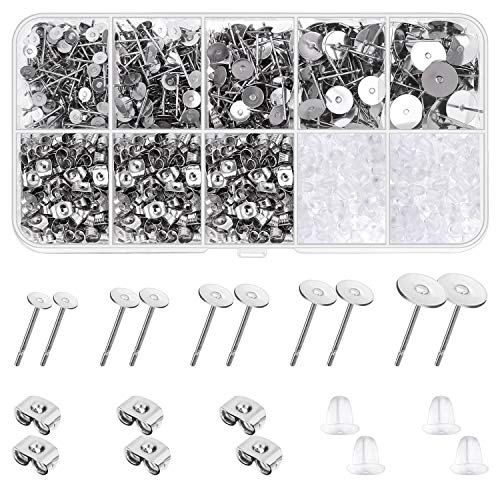 Earring Posts and Backs, Shynek 1800pcs Earring Making Supplies with Stainless Steel Earring Posts and Earring Backs for Studs, Earring Making Kit for DIY Earrings and Jewelry Making