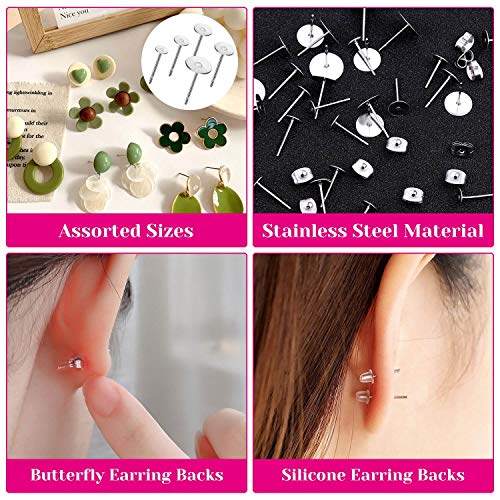 Earring Posts and Backs, Shynek 1800pcs Earring Making Supplies with Stainless Steel Earring Posts and Earring Backs for Studs, Earring Making Kit for DIY Earrings and Jewelry Making