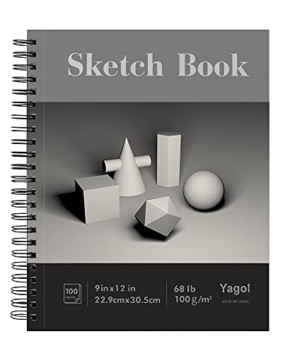 Yagol Sketchbook 9x12 Inch 100 Sheets 68LB/100GSM, Sketch Pad with Spiral-Bound Art Paper for Drawing and Painting for Pencils, Charcoal, Dry Media