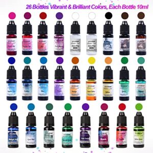 Alcohol Ink for Epoxy Resin LET'S RESIN Concentrated Alcohol Ink Set, 26 Vibrant Colors Alcohol-Based Resin Ink ,Alcohol Paint Resin Dye for Resin Art, Tumblers, Resin Epoxy(Each 0.35oz)