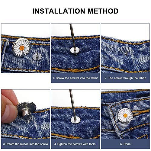 15 Sets Replacement Jeans Buttons, 17mm No-Sew Nailess Removable Metal Jeans Button Replacement Repair Combo Thread Rivets and Screwdrivers