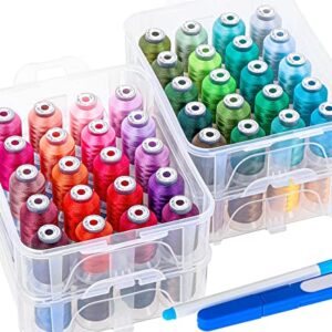 New brothread 80 Spools 500m Each Embroidery Machine Thread with Clear Plastic Storage Box - Colors Compatible with Janome and Robison-Anton Colors