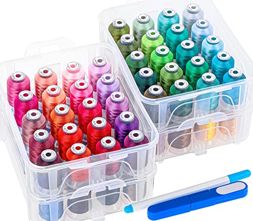 New brothread 80 Spools 500m Each Embroidery Machine Thread with Clear Plastic Storage Box - Colors Compatible with Janome and Robison-Anton Colors