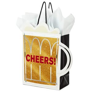 Hallmark 9" Medium Gift Bag with Tissue Paper ("Cheers!" Beer Mug) for Christmas, Father's Day, Birthdays, Graduations, Promotions, New Jobs or Any Occasion