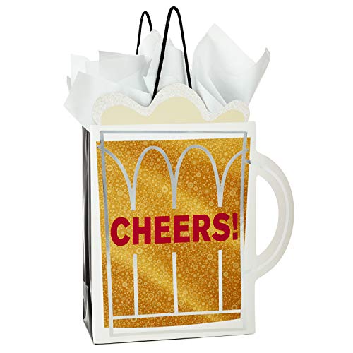 Hallmark 9" Medium Gift Bag with Tissue Paper ("Cheers!" Beer Mug) for Christmas, Father's Day, Birthdays, Graduations, Promotions, New Jobs or Any Occasion