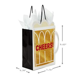 Hallmark 9" Medium Gift Bag with Tissue Paper ("Cheers!" Beer Mug) for Christmas, Father's Day, Birthdays, Graduations, Promotions, New Jobs or Any Occasion