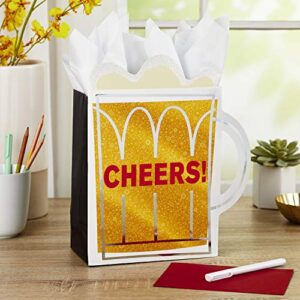 Hallmark 9" Medium Gift Bag with Tissue Paper ("Cheers!" Beer Mug) for Christmas, Father's Day, Birthdays, Graduations, Promotions, New Jobs or Any Occasion