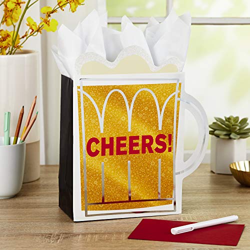 Hallmark 9" Medium Gift Bag with Tissue Paper ("Cheers!" Beer Mug) for Christmas, Father's Day, Birthdays, Graduations, Promotions, New Jobs or Any Occasion