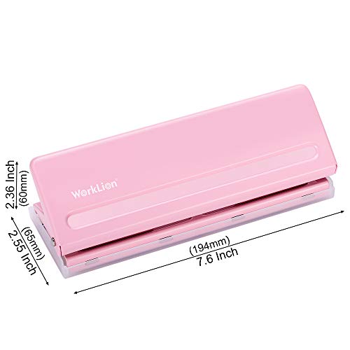 WORKLION Adjustable 6 Hole Punch: Metal Six Hole Puncher for Planners and 6-Ring Binders with 6 Sheet Capacity for A4 / A5 / A6 / Personal/Pocket Size (Pink)