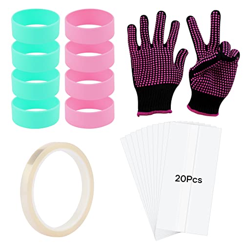 HTVRONT Heat Resistant Gloves Kit - 2Pcs Heat Gloves for Sublimation, 8 Pcs Silicone Bands for Sublimation Tumbler, 1 Pcs Heat Tape for Sublimation, 20Pcs Shrink Wrap for Sublimation Tumblers