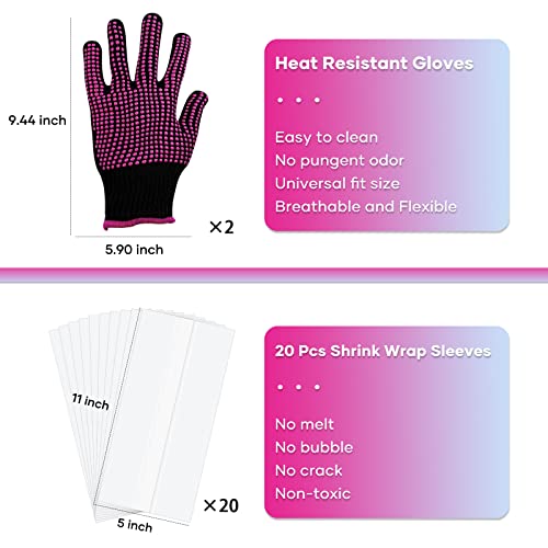 HTVRONT Heat Resistant Gloves Kit - 2Pcs Heat Gloves for Sublimation, 8 Pcs Silicone Bands for Sublimation Tumbler, 1 Pcs Heat Tape for Sublimation, 20Pcs Shrink Wrap for Sublimation Tumblers