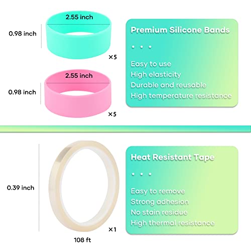 HTVRONT Heat Resistant Gloves Kit - 2Pcs Heat Gloves for Sublimation, 8 Pcs Silicone Bands for Sublimation Tumbler, 1 Pcs Heat Tape for Sublimation, 20Pcs Shrink Wrap for Sublimation Tumblers