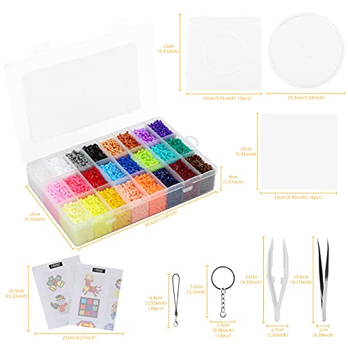 24000 Fuse Beads, 24 Color 2.6mm Tiny Mini Fuse Beading Kit with Pegboards Ironing Paper for Party Craft