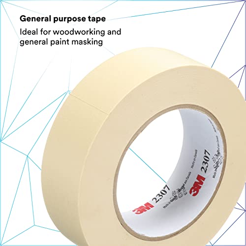 3M Masking Tape 2307, Tan Color, General Purpose, Rubber Adhesive, Crepe-Paper Backing, 24 mm x 55 m, 5.2 mil, 1 Roll