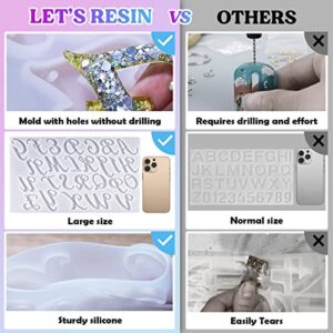 LET'S RESIN Large Alphabet Mold for Resin, Reversed Resin Keychain Letter Molds with Hole, Alphabet Resin Molds Silicone with 30 Jump Rings, 30 Key Rings, Epoxy Molds for Keychain Making(15.3"X8.9")