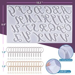 LET'S RESIN Large Alphabet Mold for Resin, Reversed Resin Keychain Letter Molds with Hole, Alphabet Resin Molds Silicone with 30 Jump Rings, 30 Key Rings, Epoxy Molds for Keychain Making(15.3"X8.9")