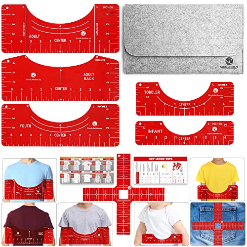 Good Life Ideas Tshirt Ruler Guide for Vinyl Alignment - T-Shirt Measurement Tool Heat Press to Center Designs, Easy tee Centering Tool, t Shirt aligning kit 7pcs, Red, Gray, White, Black, 12, Large