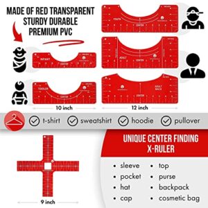 Good Life Ideas Tshirt Ruler Guide for Vinyl Alignment - T-Shirt Measurement Tool Heat Press to Center Designs, Easy tee Centering Tool, t Shirt aligning kit 7pcs, Red, Gray, White, Black, 12, Large