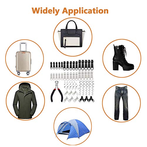 Zipper Repair Kit Zipper Replacement,85 pcs Zipper Replacement Accessories with Zipper Install Pliers Tool and Zipper Pulls , for Bags, Jackets, Jeans,Tents, Luggage and Sleeping Bag