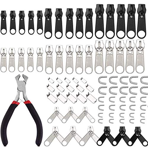 Zipper Repair Kit Zipper Replacement,85 pcs Zipper Replacement Accessories with Zipper Install Pliers Tool and Zipper Pulls , for Bags, Jackets, Jeans,Tents, Luggage and Sleeping Bag