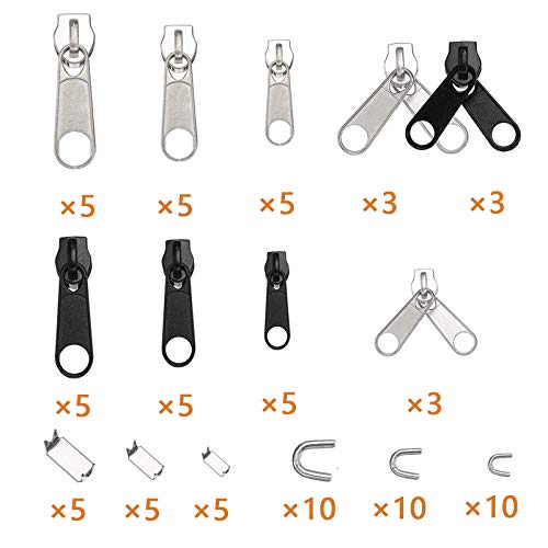 Zipper Repair Kit Zipper Replacement,85 pcs Zipper Replacement Accessories with Zipper Install Pliers Tool and Zipper Pulls , for Bags, Jackets, Jeans,Tents, Luggage and Sleeping Bag