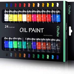 Ohuhu Oil Paint Set, 24 Oil-Based Colors, 12ml/0.42oz x 24 Tubes Non-Toxic Oil Painting Set Supplies for Canvas Painting Artist Kids Beginners Adults Classroom Great Art Supplies Gifts Ideal