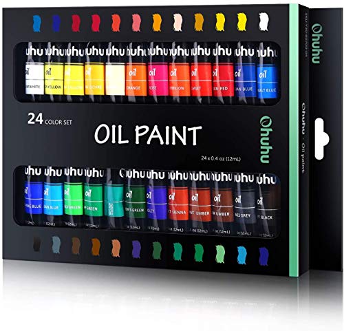 Ohuhu Oil Paint Set, 24 Oil-Based Colors, 12ml/0.42oz x 24 Tubes Non-Toxic Oil Painting Set Supplies for Canvas Painting Artist Kids Beginners Adults Classroom Great Art Supplies Gifts Ideal