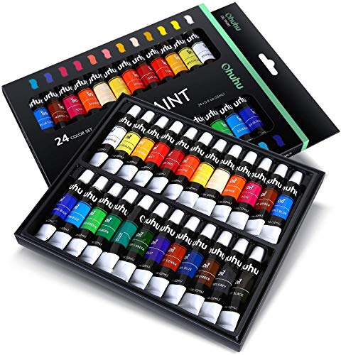 Ohuhu Oil Paint Set, 24 Oil-Based Colors, 12ml/0.42oz x 24 Tubes Non-Toxic Oil Painting Set Supplies for Canvas Painting Artist Kids Beginners Adults Classroom Great Art Supplies Gifts Ideal