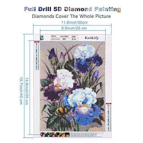 Koikify 5D Diamond Painting Kits for Adults, Full Round Drill Flower Painting 5D Cross Stitch Arts Resin Diamond Picture Beads Pasted Craft DIY Painting for Home Wall Decor, Gift 11.8 x 15.7 Inch