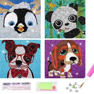 diamond painting kits for kids animal 5d diamond gem art by number dotz kits art and crafts for kids ages 6-8-10-12 girls boys for birthday christmas gifts (4pcs)