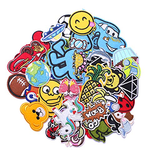 AXEN 60PCS Embroidered Iron On Patches DIY Accessories, Random Assorted Decorative Patches , Cute Sewing Applique for Jackets, Hats, Backpacks, Jeans, 60 Pieces Package