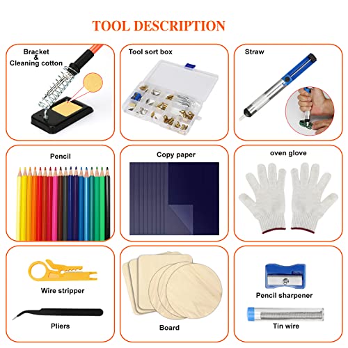 112Pcs Wood Burning Kit,60W Pyrography Pen Set with Adjust Temp Switch 200~450 ℃, Wood Burner Tool-Embossing,Carving,Soldering Tips,Stencils,Pencils,Christmas Stocking Stuffer Gifts for Men Adults Dad