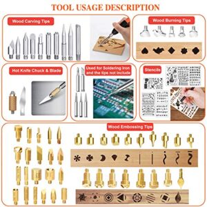 112Pcs Wood Burning Kit,60W Pyrography Pen Set with Adjust Temp Switch 200~450 ℃, Wood Burner Tool-Embossing,Carving,Soldering Tips,Stencils,Pencils,Christmas Stocking Stuffer Gifts for Men Adults Dad