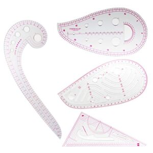 pattern sewing rulers set, 4 styles plastic sew french curve ruler, metric curve shaped rulers for designers and tailors, perfect for drawing, craft, sewing project and diy by sunenlyst (style a-4pcs)