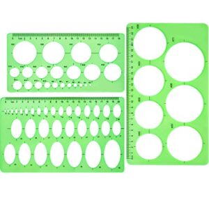 circle template 3 pieces plastic circle and oval templates measuring templates rulers digital drawing for office and school building formwork drawings templates (clear green)