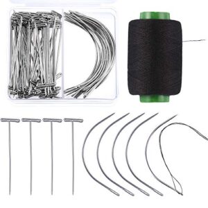 boao 70 pieces wig making pins needles set, wig t pins and c curved needles with 328 yard thread for wig making, blocking knitting, modelling and crafts