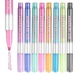 tomorotec self-outline metallic markers, outline marker double line pen journal pens colored permanent marker pens for kids,amateurs and professionals illustration coloring sketching card make