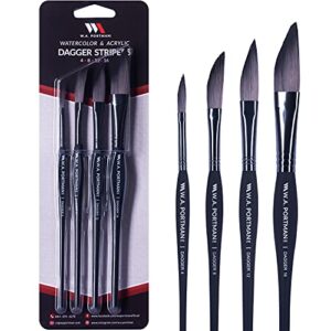 wa portman dagger paint brush set of 4 – dagger brush for watercolor & acrylic – professional watercolor brushes & acrylic pinstriping brush set – acrylic & watercolor paint brushes with comfort grip