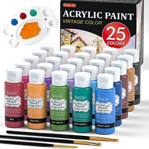 acrylic paint, shuttle art 25 vintage colors acrylic paint set, 2oz/60ml bottles, rich pigmented, premium acrylic paints for artists, beginners and kids on rocks crafts canvas wood ceramic