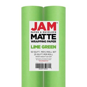 JAM PAPER Gift Wrap - Matte Wrapping Paper - 25 Sq Ft - Matte Lime Green - 2/Pack