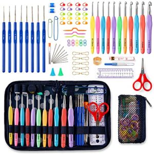 inscraft 82 pcs crochet hook set, 19 sizes 0.6mm-8mm(l), ergonomic soft grip handles crochet needles (11 sizes) kit with bag for arthritic hands, crochet starter kit for beginners knitting yarn lovers