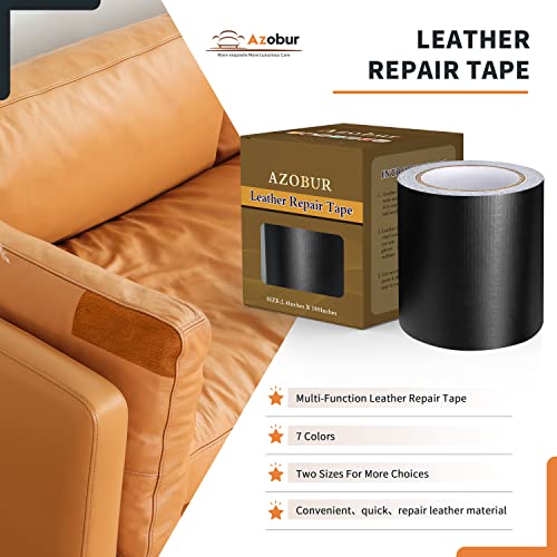 Azobur Leather Repair Tape Patch Leather Adhesive for Sofas, Car Seats, Handbags, Jackets,First Aid Patch 2.4" X15' (Black)