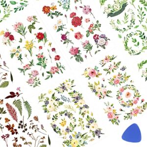 morld 4 pack vintage rub on transfers plant stickers – 100 pcs flower deco sticker for crafts, wood, furniture, fabric, journaling, bullet dairy, scrapbooking, planners, nature journal