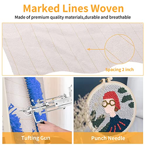 Primary Tufting Cloth with Marked Lines,Rug Backing Fabric,Monks Cloth for Cut/Loop Pile Tufting Gun, Punch Needle (82.7x78.7in)