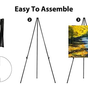 63" Tall Display Easel, Folding Instant Poster Easel, Black Steel Metal Telescoping Art Easel for Display Show, Easy Assembly with Carrying Bag (Black, 1Pack)