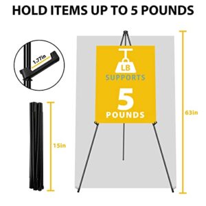 63" Tall Display Easel, Folding Instant Poster Easel, Black Steel Metal Telescoping Art Easel for Display Show, Easy Assembly with Carrying Bag (Black, 1Pack)