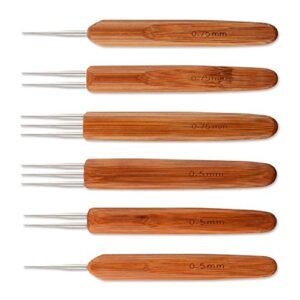 sunshane 6 pieces dreadlock crochet hook 0.5mm 0.75 mm needle weaving crochet, include 1 hook, 2 hooks, 3 hooks for braid craft