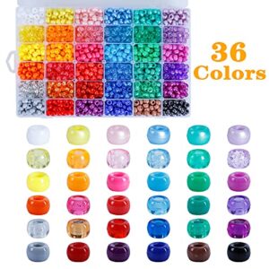 Quefe 3850pcs Pony Beads Kit, 3060pcs Rainbow Opaque Beads and 790pcs Letter Beads, 36 Colors 10 Pendants and 3 Rolls Crystal String for Bracelets Jewelry Necklace Making Crafts